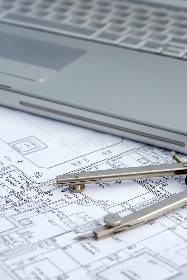 Laptop, Rulers and Pens on a Floor Map Stock Image - Image of rulers ...