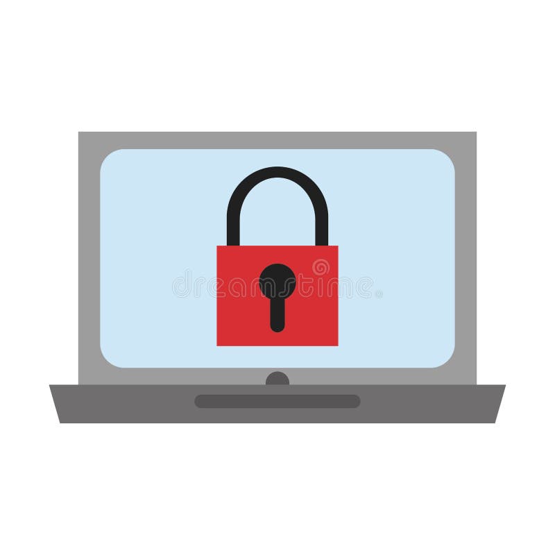 Laptop with safety lock stock illustration. Illustration of front ...