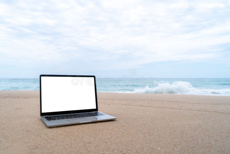 Laptop on the Sand stock image. Image of hourglass, life - 37736355