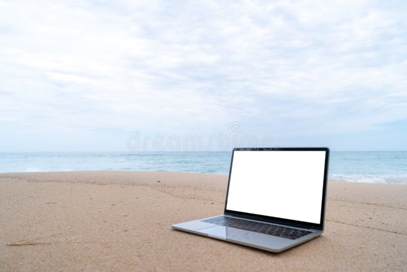 Laptop in sand stock photo. Image of project, breaking - 10553226