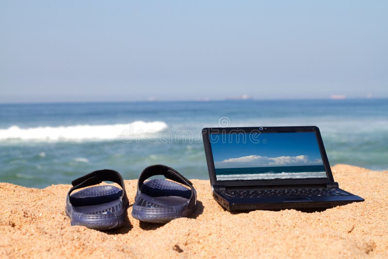 Beach with laptop stock image. Image of modern, beautiful - 20236949