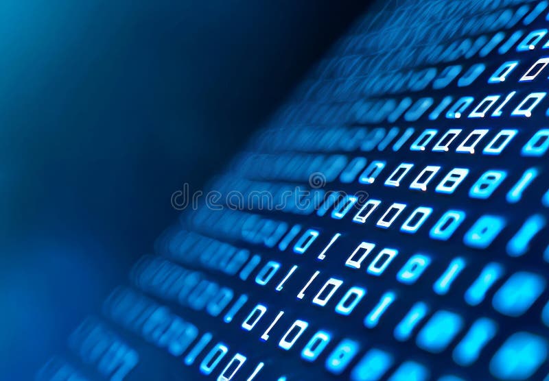 On A Laptop Screen Binary Code Data Bits Form A Matrix Of Data Flow