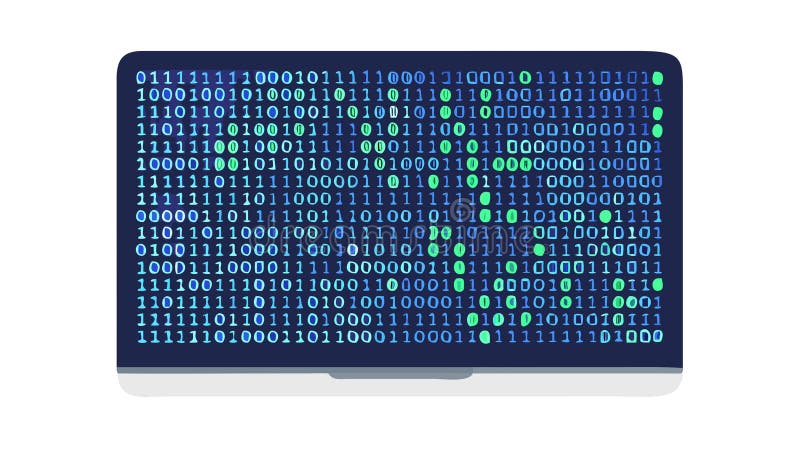 Laptop Screen with Blue Binary Code: Digital Data, Vector Design Generative AI Stock Vector ...