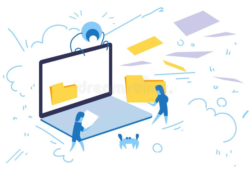 Laptop Screen Businessman Hold Folder Internet Data Privacy Information ...