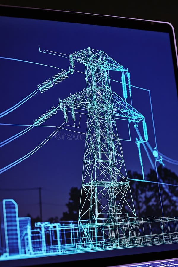 Laptop Screen with a CAD Blueprint of Energy Storage Systems Connected ...