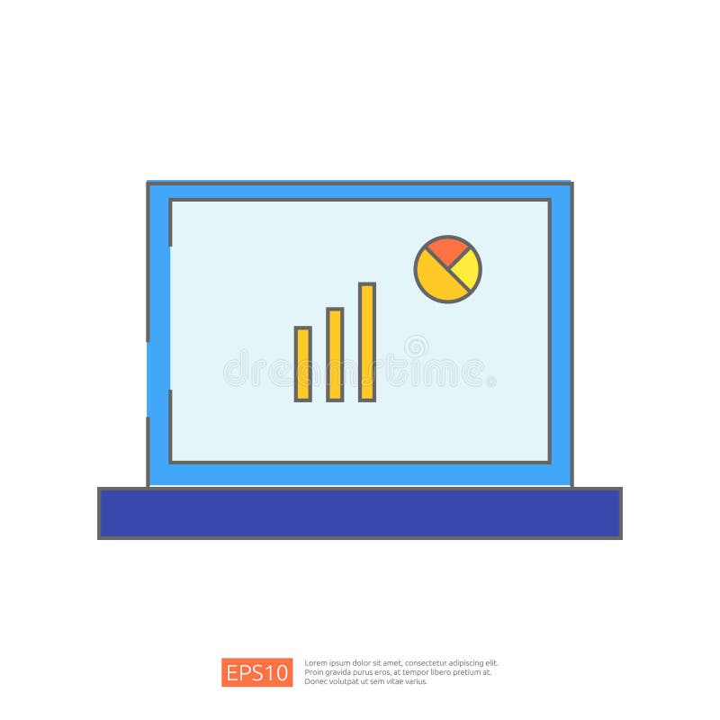 Laptop Screen with Chart and Pie Graph for Presentation or Data ...