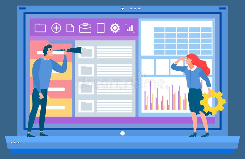 Laptop Screen with Charts and Stats of Projects Stock Vector ...