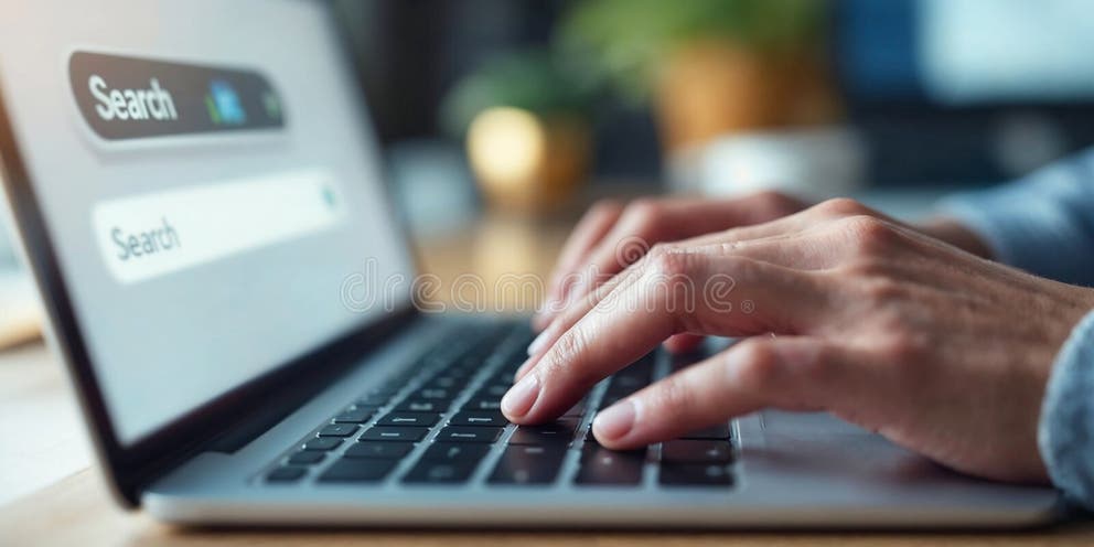 Laptop Screen with Chat Interface and Typing Hands in Modern Workspace ...