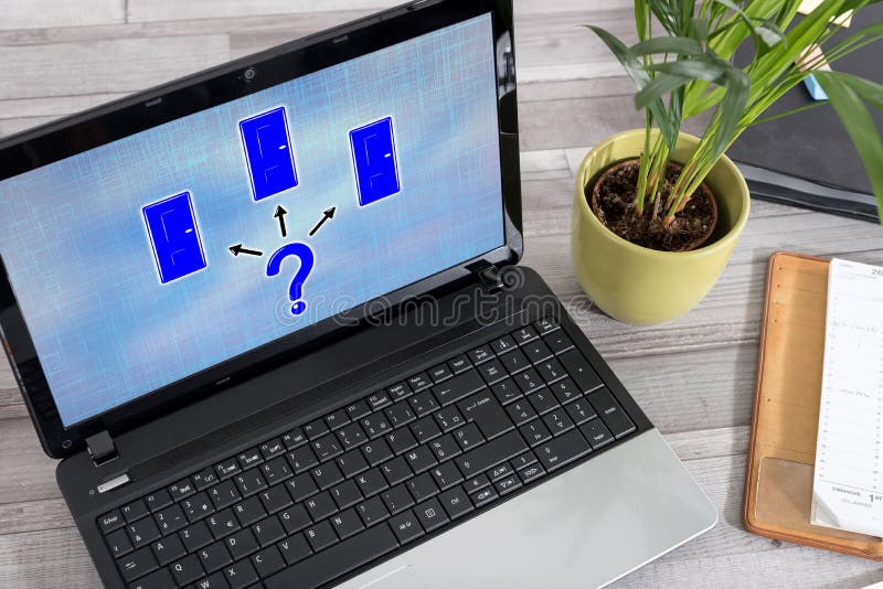 Choice concept on a laptop stock image. Image of question - 158726581