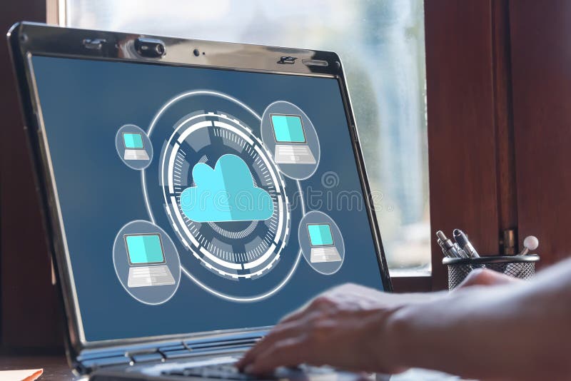 Cloud Computing Concept on a Laptop Screen Stock Photo - Image of ...