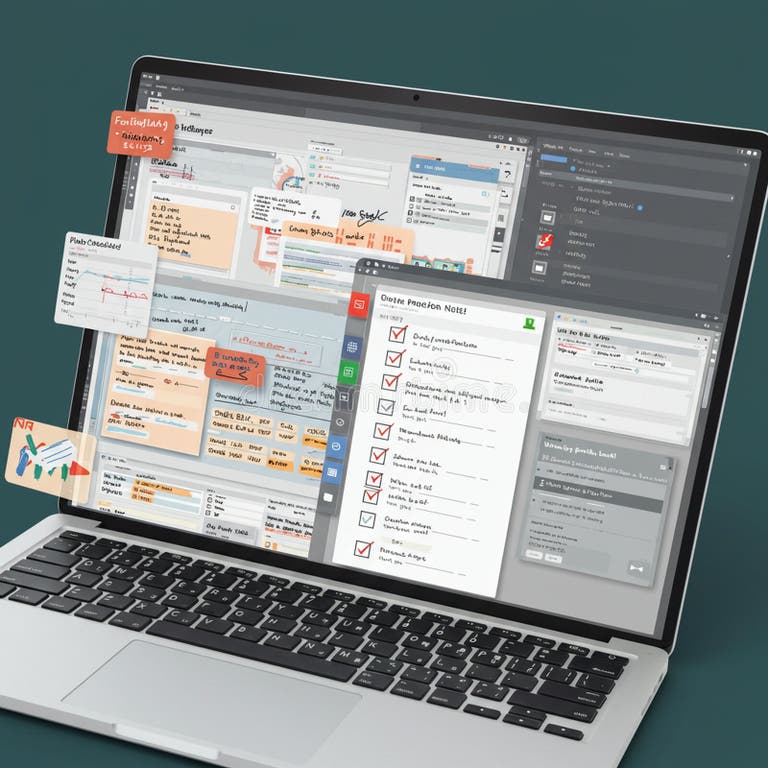Laptop Screen Displaying a Complex Project Management Dashboard ...