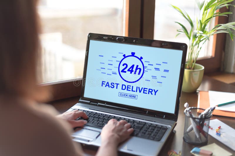 Fast Delivery Concept on a Laptop Screen Stock Photo - Image of concept ...