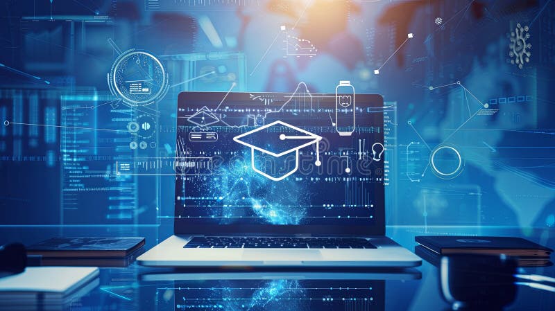 Laptop with Red Graduation Cap with Number 2024 on the Screen Stock ...