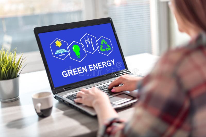 Green Energy Concept on a Laptop Screen Stock Photo - Image of nature ...