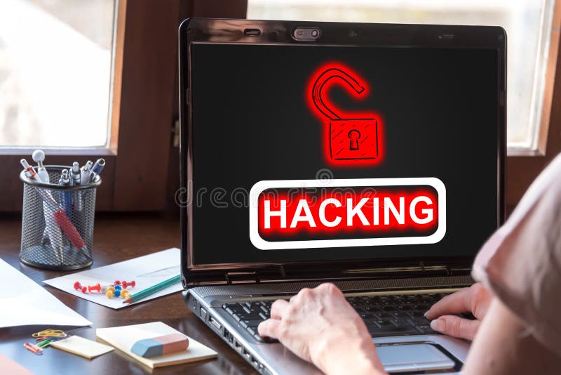Hacking Concept on a Laptop Screen Stock Photo - Image of security ...