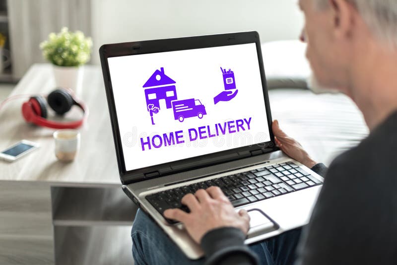 Home Delivery Concept on a Laptop Screen Stock Photo - Image of home ...
