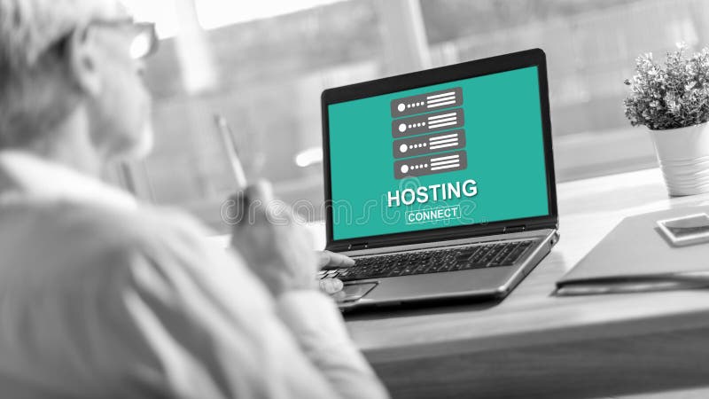 Hosting Concept on a Laptop Screen Stock Illustration - Illustration of ...