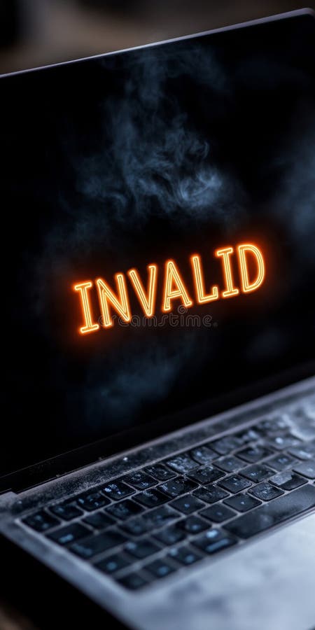 Laptop Screen Displaying Invalid Message with Glowing Neon Letters on ...
