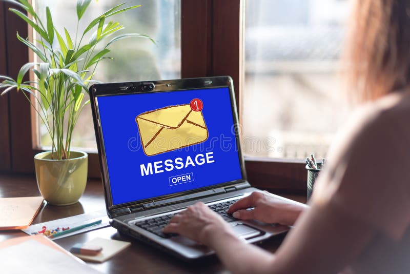 Message Concept on a Laptop Screen Stock Image - Image of message ...
