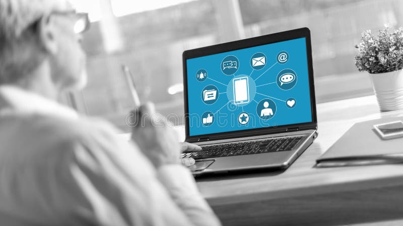 Mobile Apps Concept on a Laptop Screen Stock Image - Image of phone ...