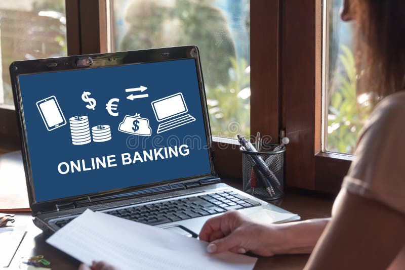 Online Banking Concept on a Laptop Screen Stock Photo - Image of ...