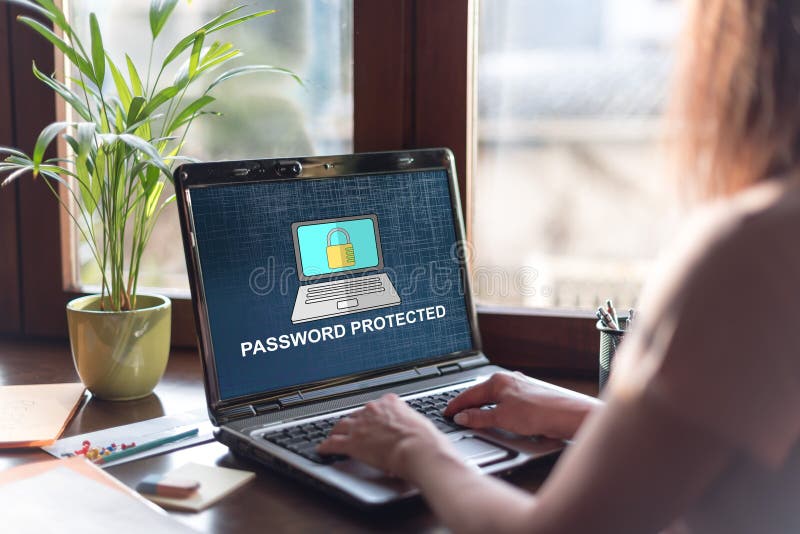 Password Protected Concept on a Laptop Screen Stock Photo - Image of ...