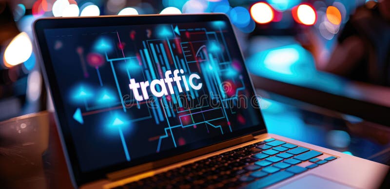 Laptop Screen Displaying "traffic" with Abstract Neon Lights in the ...