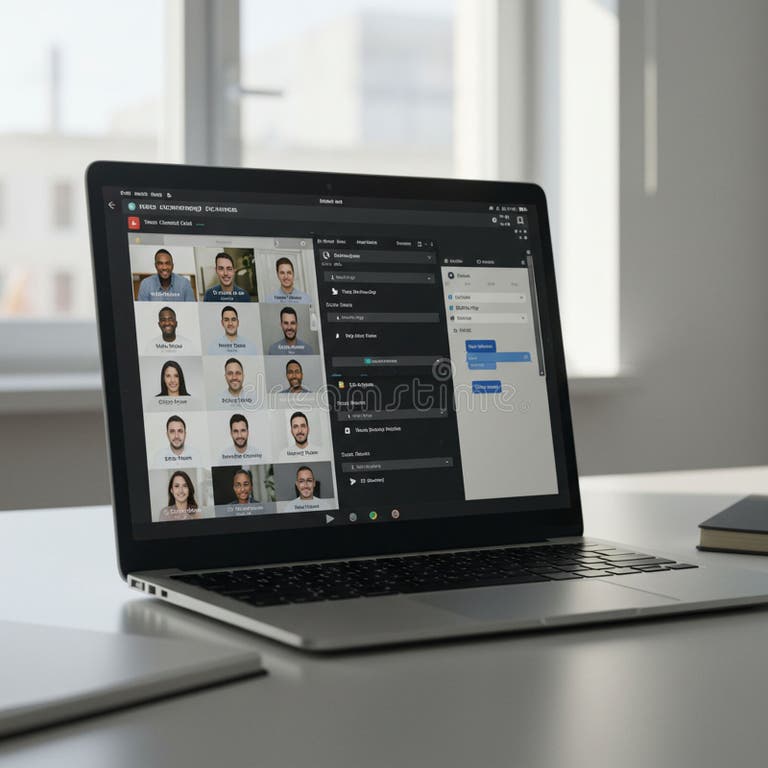 Laptop Screen Displaying a Video Conference Interface with Multiple ...
