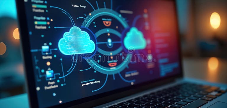 Laptop Screen Displays Cloud Computing Interface. Upload Files To ...