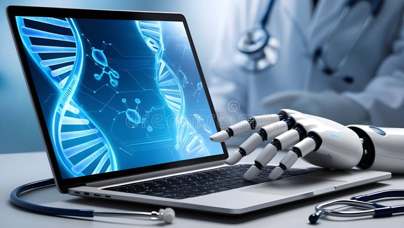 Laptop Screen Displays a Digital Interface with Blue-toned Graphics of ...