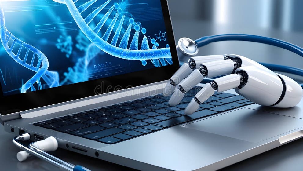 Laptop Screen Displays a Digital Interface with Blue-toned Graphics of ...