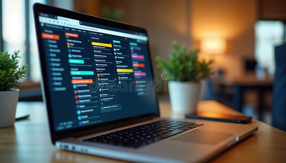 Laptop Screen Displays Digital Kanban Board for Software Project ...