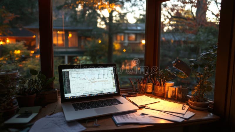 Laptop Screen Displays Financial Data Near Window Stock Illustration ...