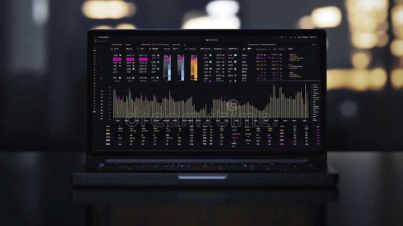 A Laptop Screen Displays a Graph with Many Lines and Numbers Stock ...