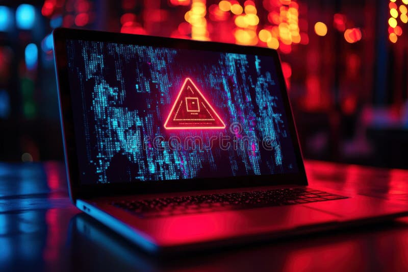 A Laptop Screen Displays a Red Warning Symbol, Representing a Potential ...