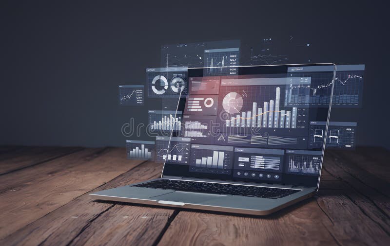 Modern Laptop Screen Showing Business Data Analytics Charts Graphs ...