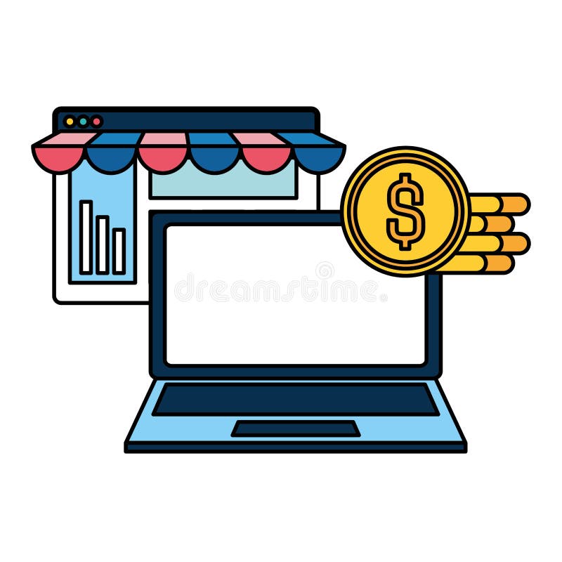 Laptop Screen with Dollar Coins Icons Stock Vector - Illustration of ...
