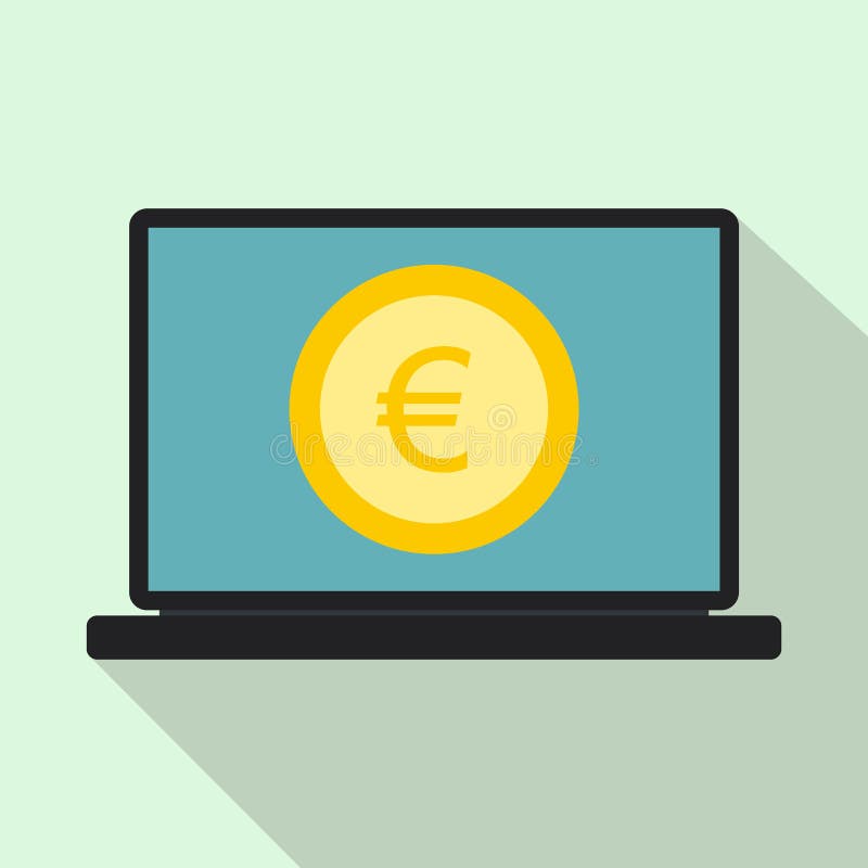 Laptop Screen with the Euro Sign Icon Simple Style Stock Illustration ...