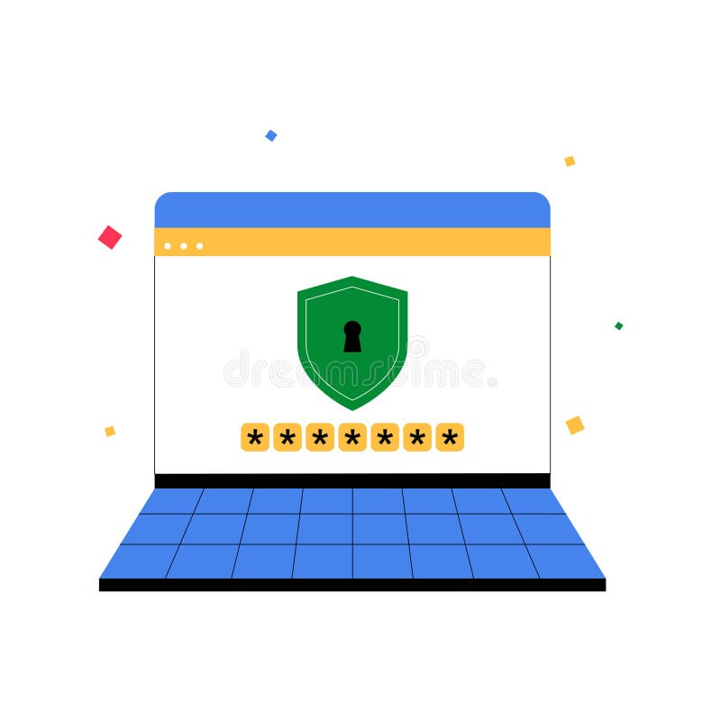 Laptop Displaying a Shield with Keyhole and Password Symbols in Flat ...