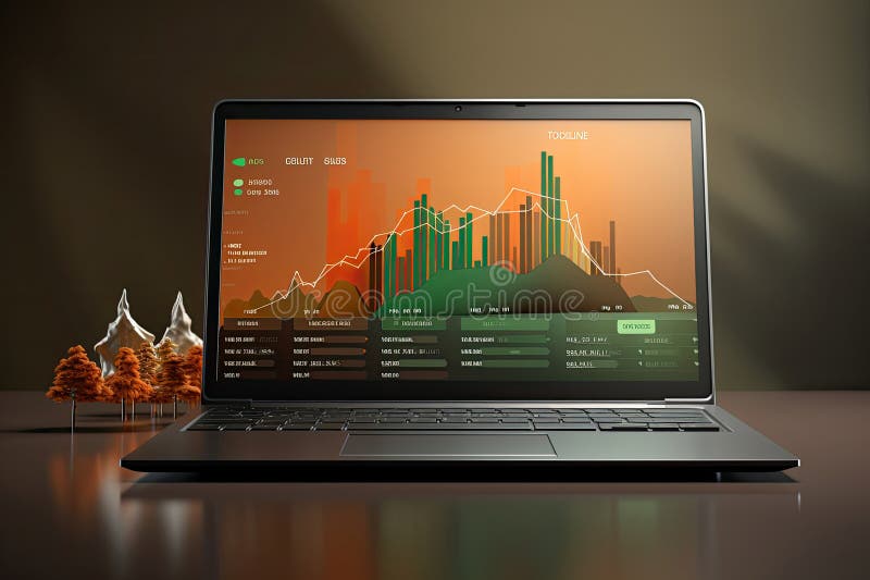 Laptop Screen with Financial Dashboard, Multiple Charts and Graphs ...