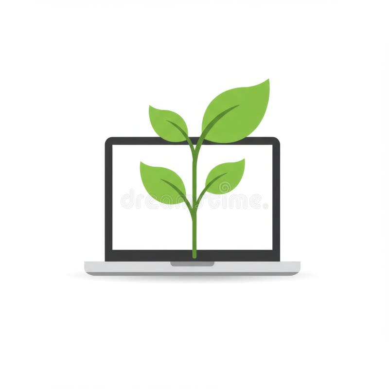 Laptop Screen with Growing Green Plant Stock Illustration ...