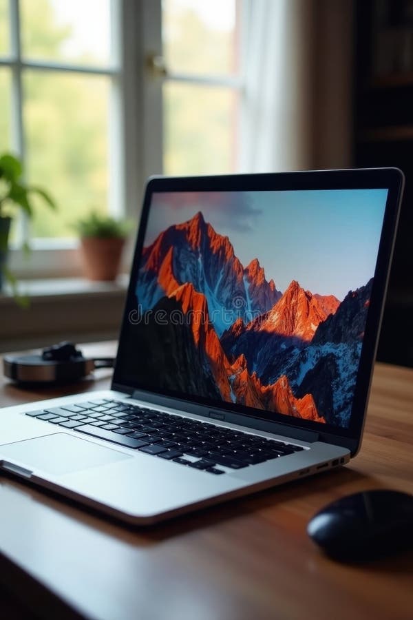 Laptop Screen Home Office Over Shoulder View Blank Closeup Stock ...