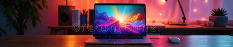 Laptop Screen Home Office Over Shoulder View Internet Indoors Blank ...