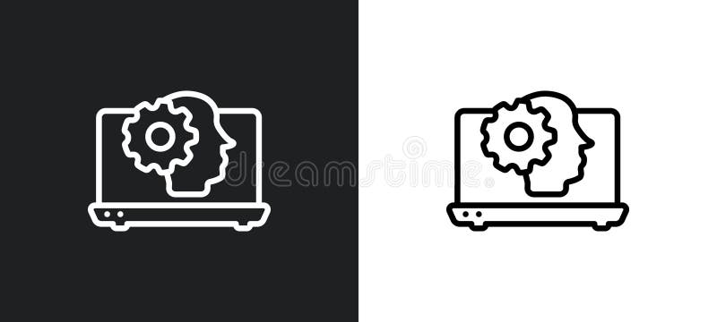 Laptop Screen with Human Head Graphic Outline Icon in White and Black ...