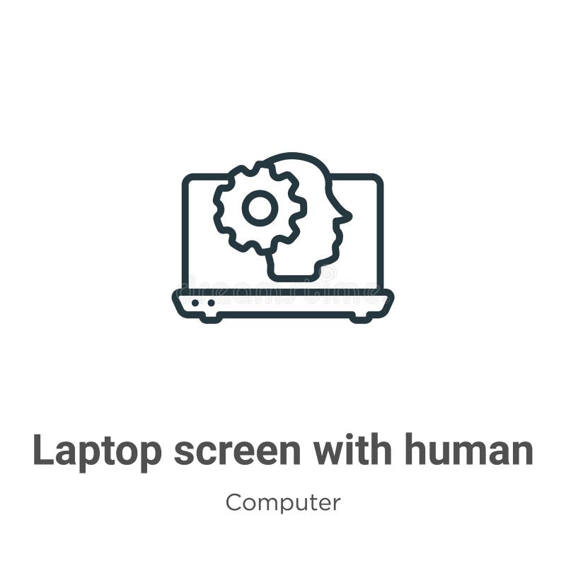 Laptop Screen with Human Head Graphic Outline Vector Icon. Thin Line ...