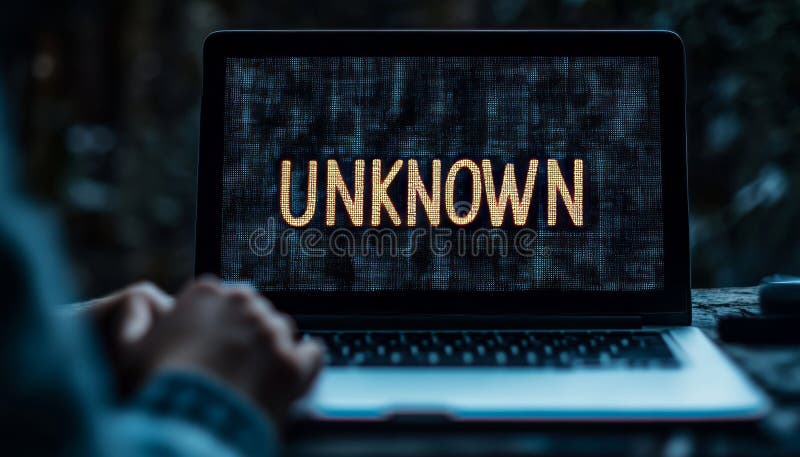 Laptop Screen Illuminates the Darkness with the Mysterious Word Unknown ...