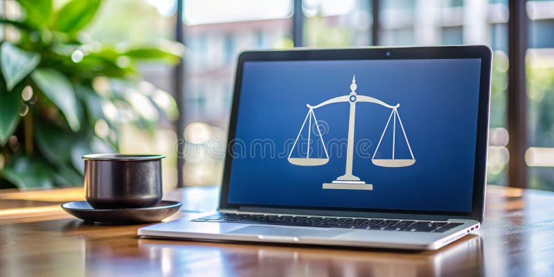 Laptop Screen Justice Scales Concept Stock Illustration - Illustration ...