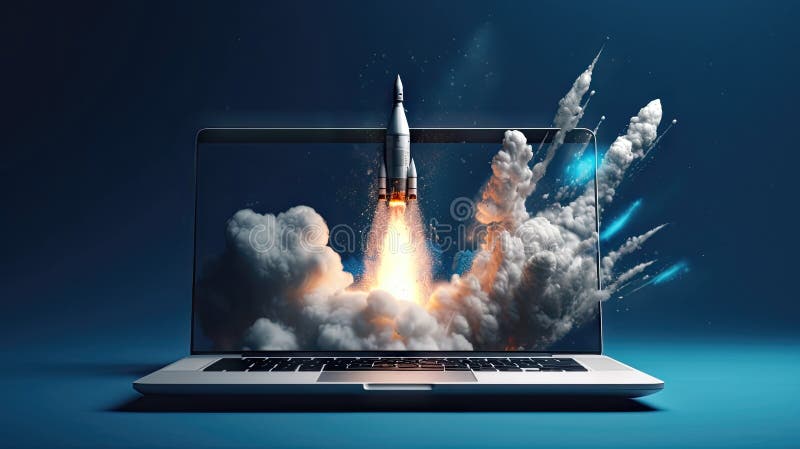 Laptop Screen Launches Rocket into Blue Sky – a Vision of Innovative ...