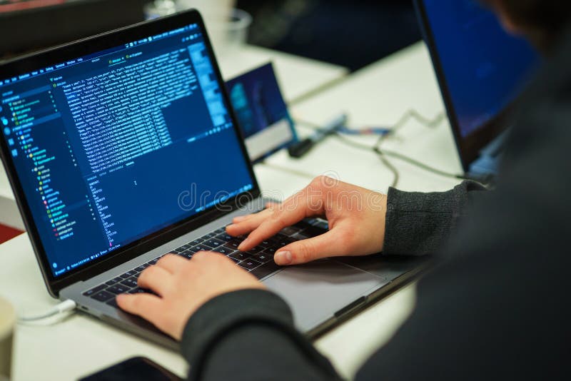 Laptop Screen With Lines Of Code Programmer Writes An Application In The Programming Language