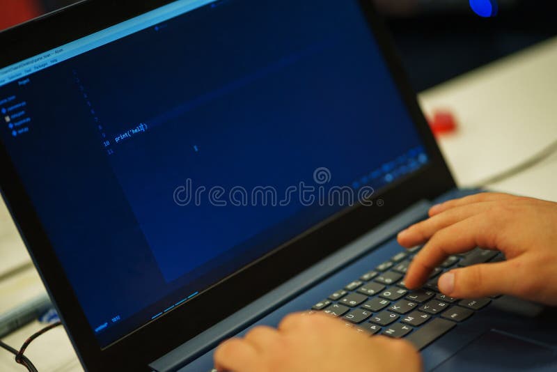 Laptop Screen With Lines Of Code Programmer Writes An Application In The Programming Language